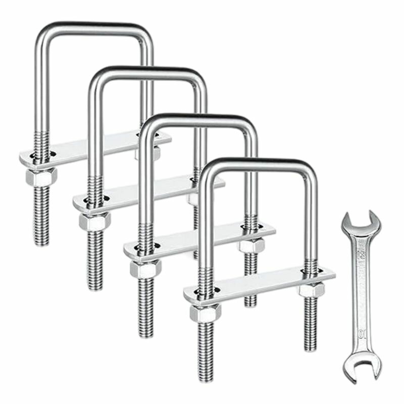 Набор из 4 прочных квадратных U-образных болтов из углеродистой стали с пластинами, крепежом и шайбами для крепления труб и прицепов