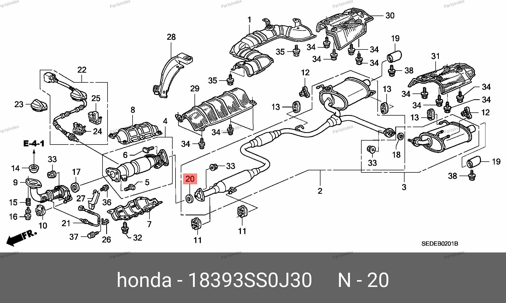 Кольцо глушителя, HONDA 18393SS0J30