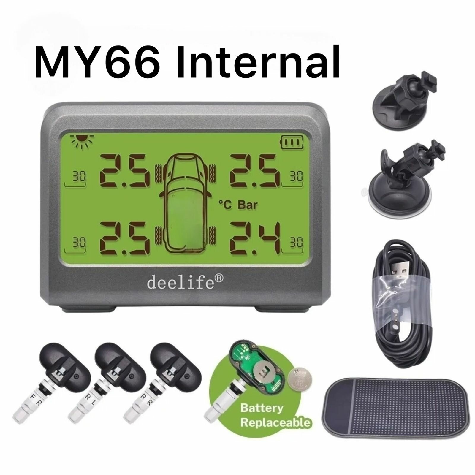 Датчики давления в шинах Deewaz Solar TPMS, с 4 аккумуляторами для колес, сменные внутренние датчики