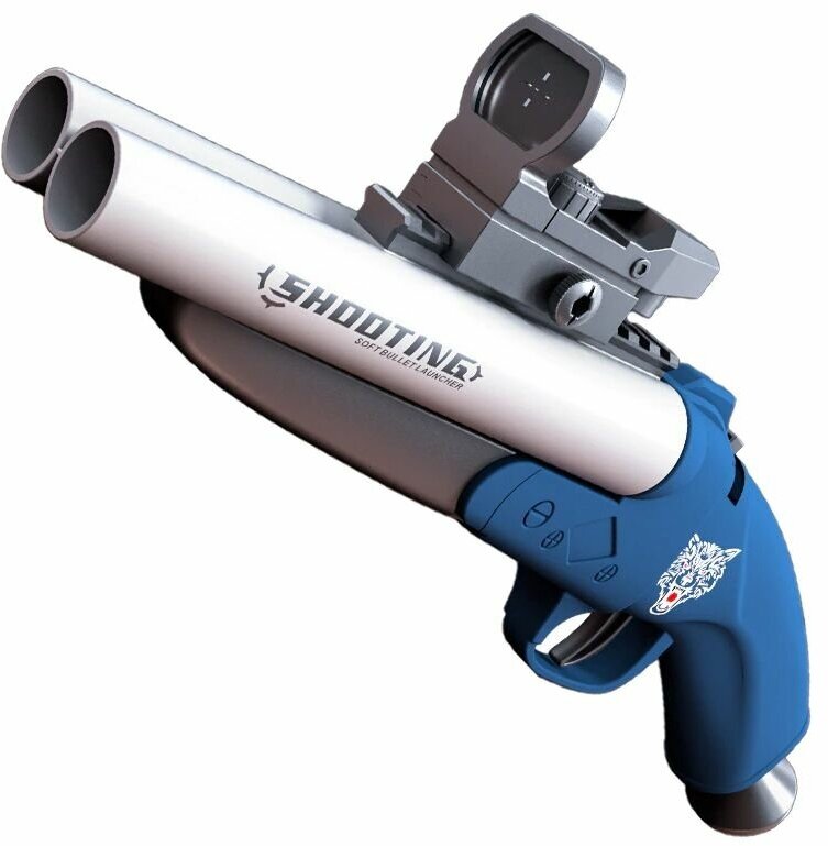 Двустволка помповая с прицелом. Игрушка ружье детское. Двуствольный обрез дробовика. Вылетающие гильзы.