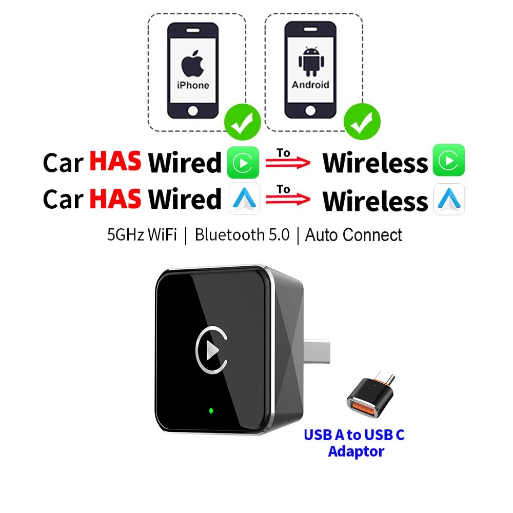 EKIY EC14 Mini Carplay Android Auto Проводной к беспроводному автомобильному адаптеру для воспроизведения Smart Ai Box Bluetooth WiFi Spotify Connect, EC14-LX, Ship in 24Hours