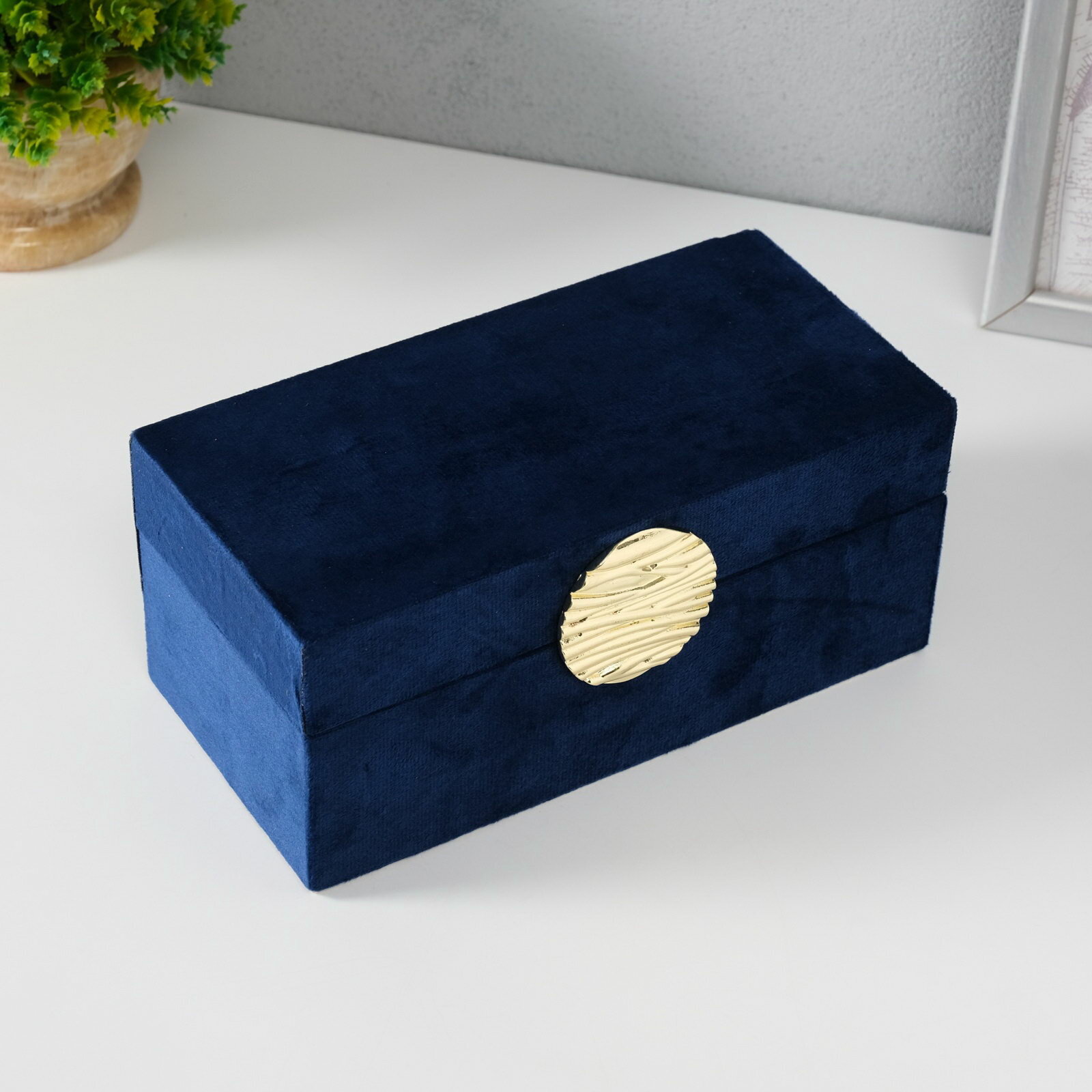 Шкатулка для украшений "Море", текстиль, синяя, 10x20x9 см, цвет: синий