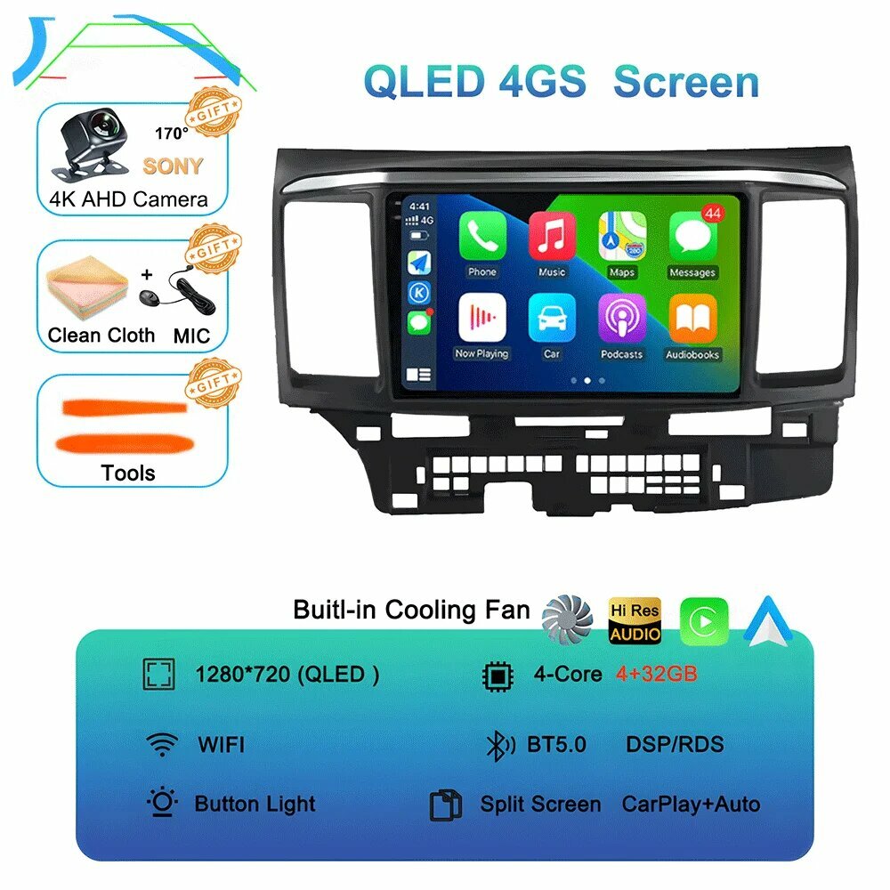 Автомагнитола Android 16 для MITSUBISHI LANCER 9 10 X 2008-2016, 9-дюймовый видеоплеер, стерео, аудио, GPS, Carplay, Auto Screen 4G 32G AHD