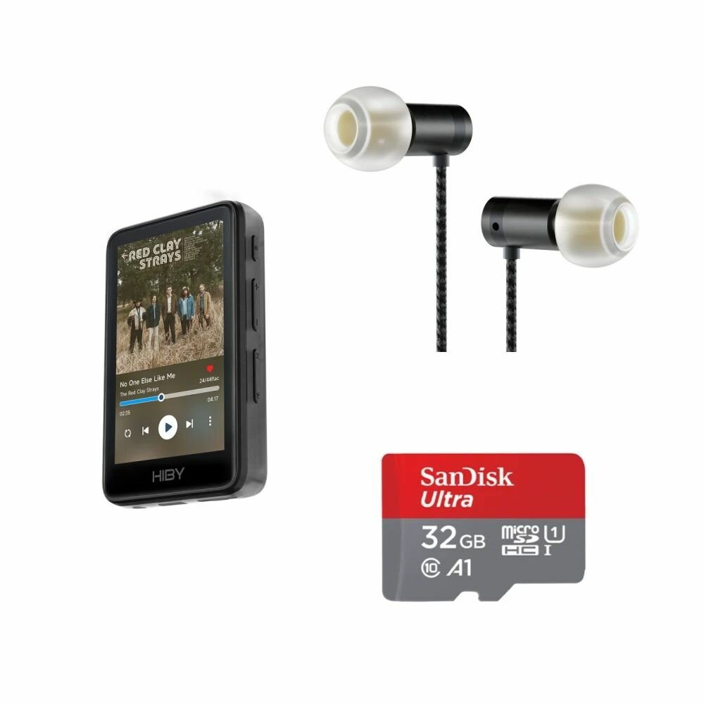 HiBy R1 Музыкальный плеер MP3 HIFI с наушниками Yves и 32-гигабайтной картой памяти Sandisk Micro SD (Full version)
