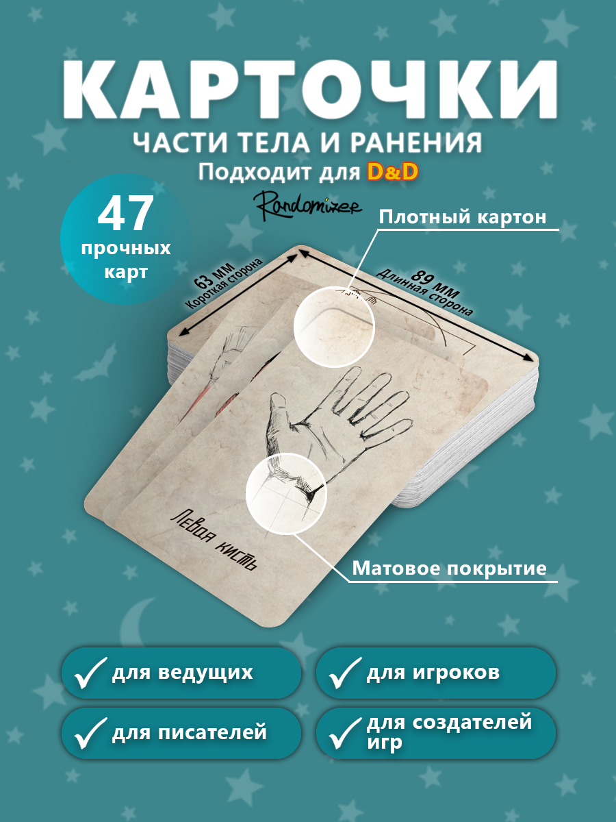 Карты "Части тела и ранения" для DnD (ДнД), Pathfinder, мастеру в помощь, ролевые, 47 шт.