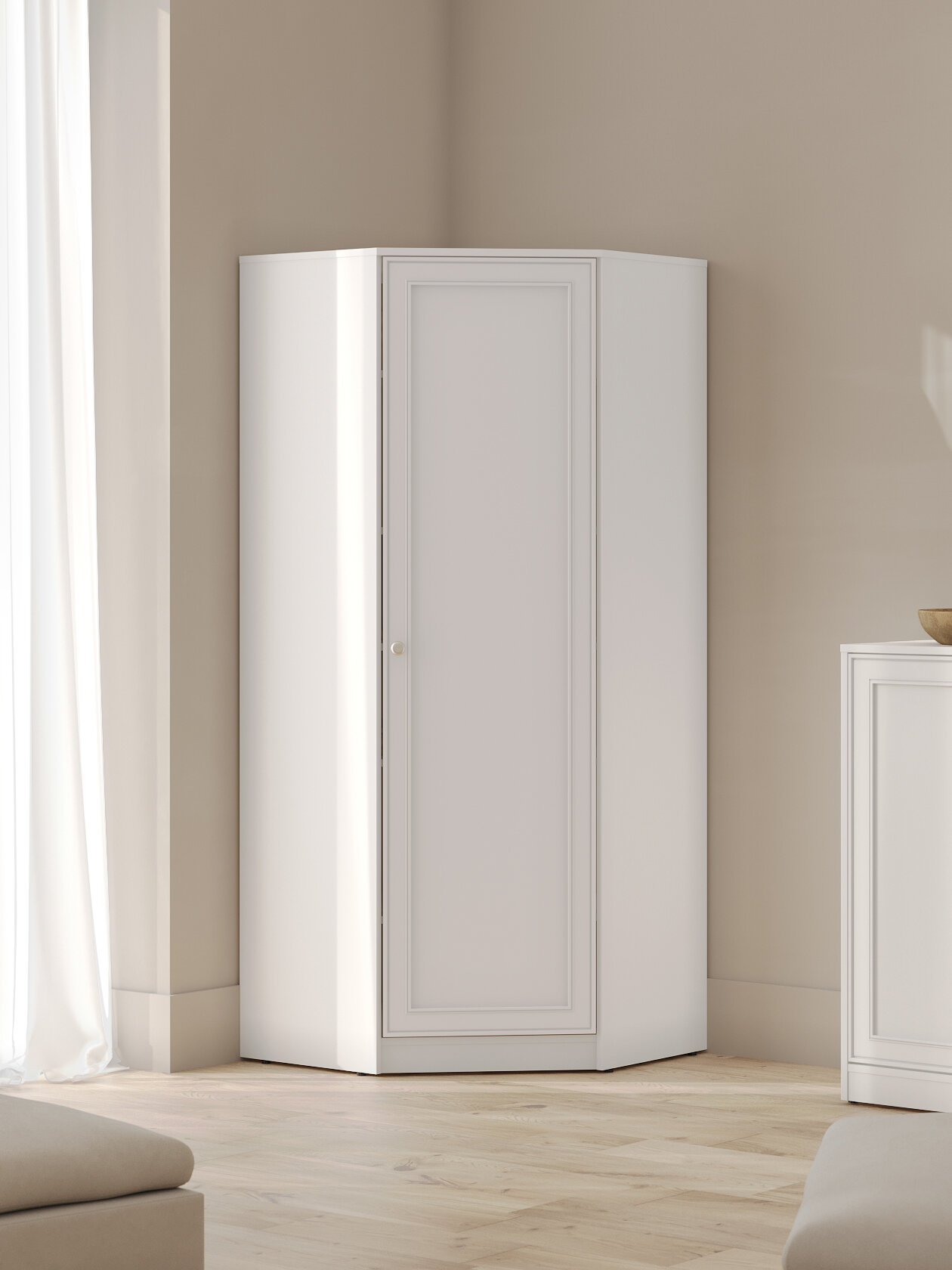 Распашной шкаф для одежды и хранения вещей Люсиль угловой, с полками, 75.5х75.5х180.6 см, Белый арктик