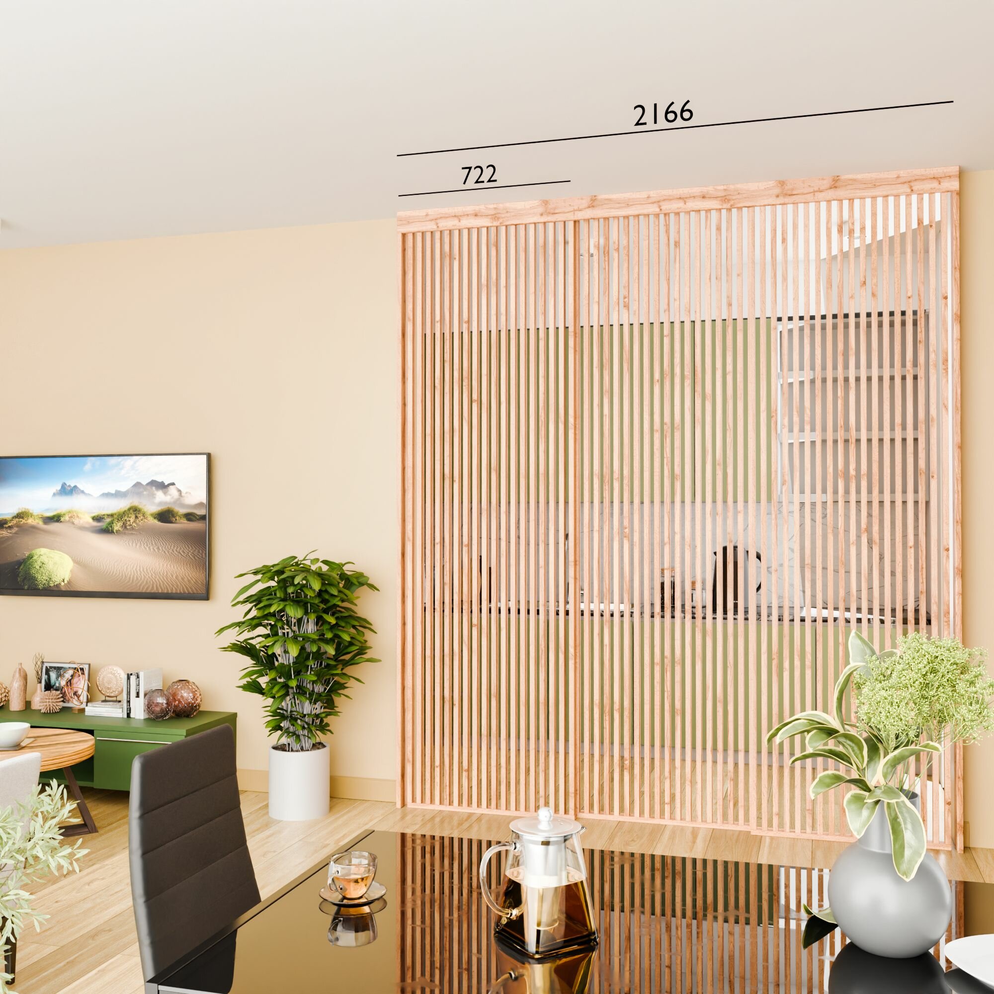 Реечная межкомнатная дверь для офиса, 22х40 мм, дуб вотан, 3 модуля