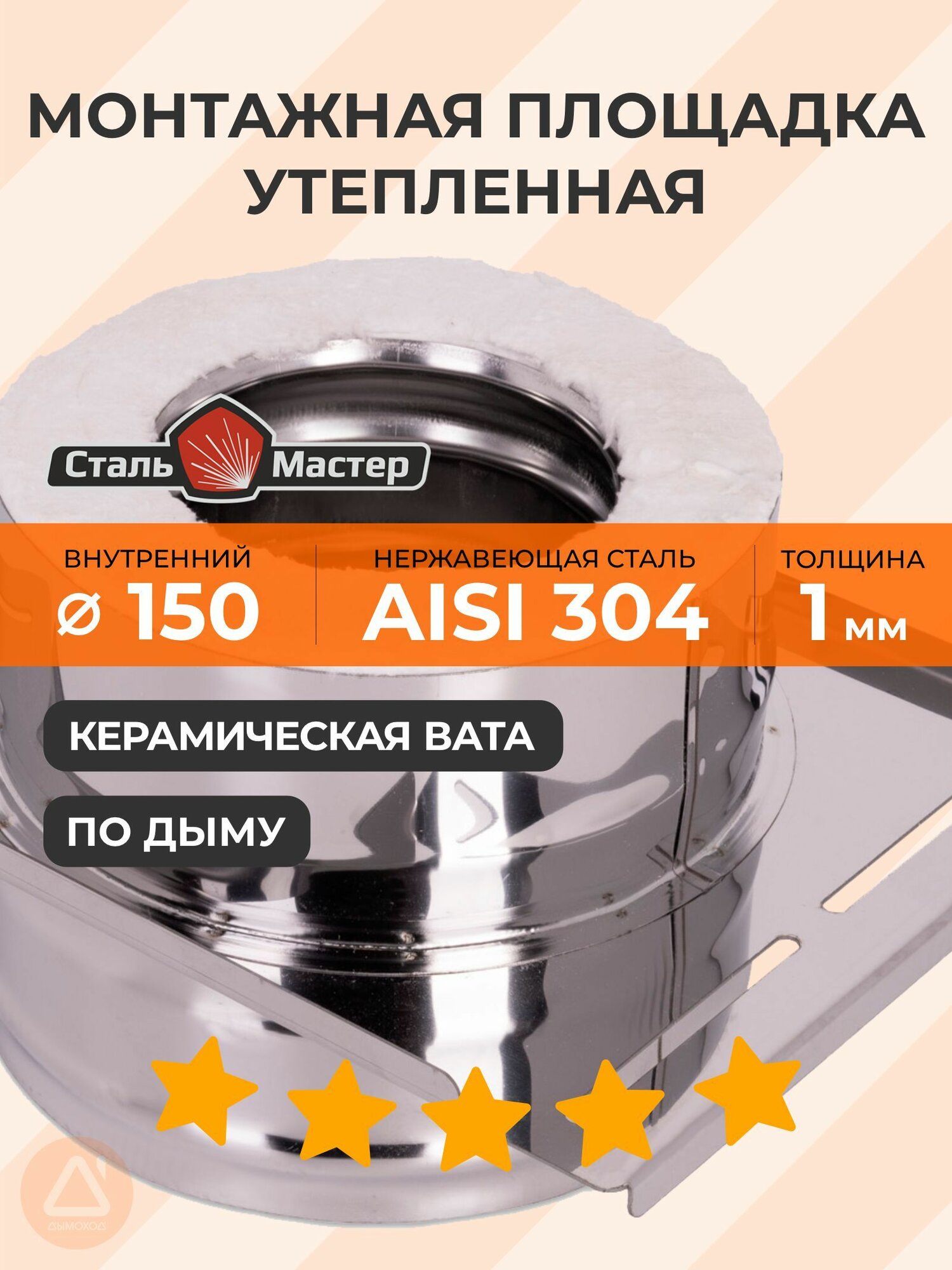 Монтажная площадка утепленная 150 / 220 нерж 1 мм (AISI 304) / нерж 0,5 мм супервул