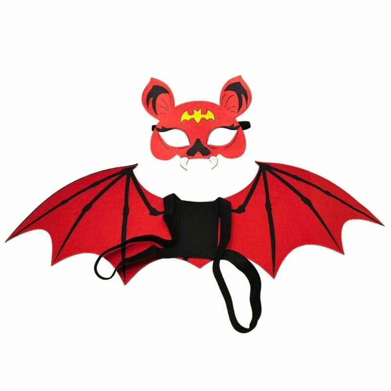 2 штуки Маска и крылья летучей мыши для детского костюма на Хэллоуин, Летучая мышь красная
