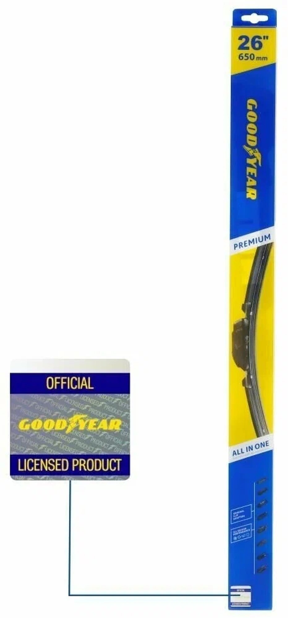 Щетка стеклоочистителя Goodyear PREMIUM, бескаркасная, 650 мм