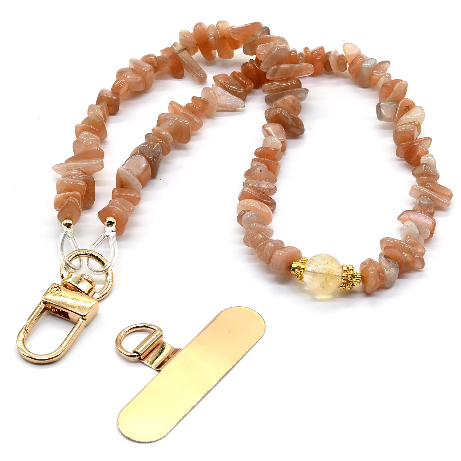 Брелок на чехол телефона с крошкой солнечного камня, 38см .