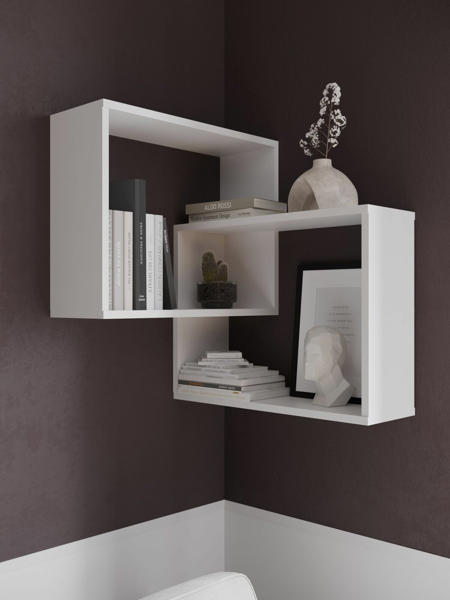 Полка навесная угловая, ЛДСП, белый, для дачи/дома/офиса, 55x64/55 см