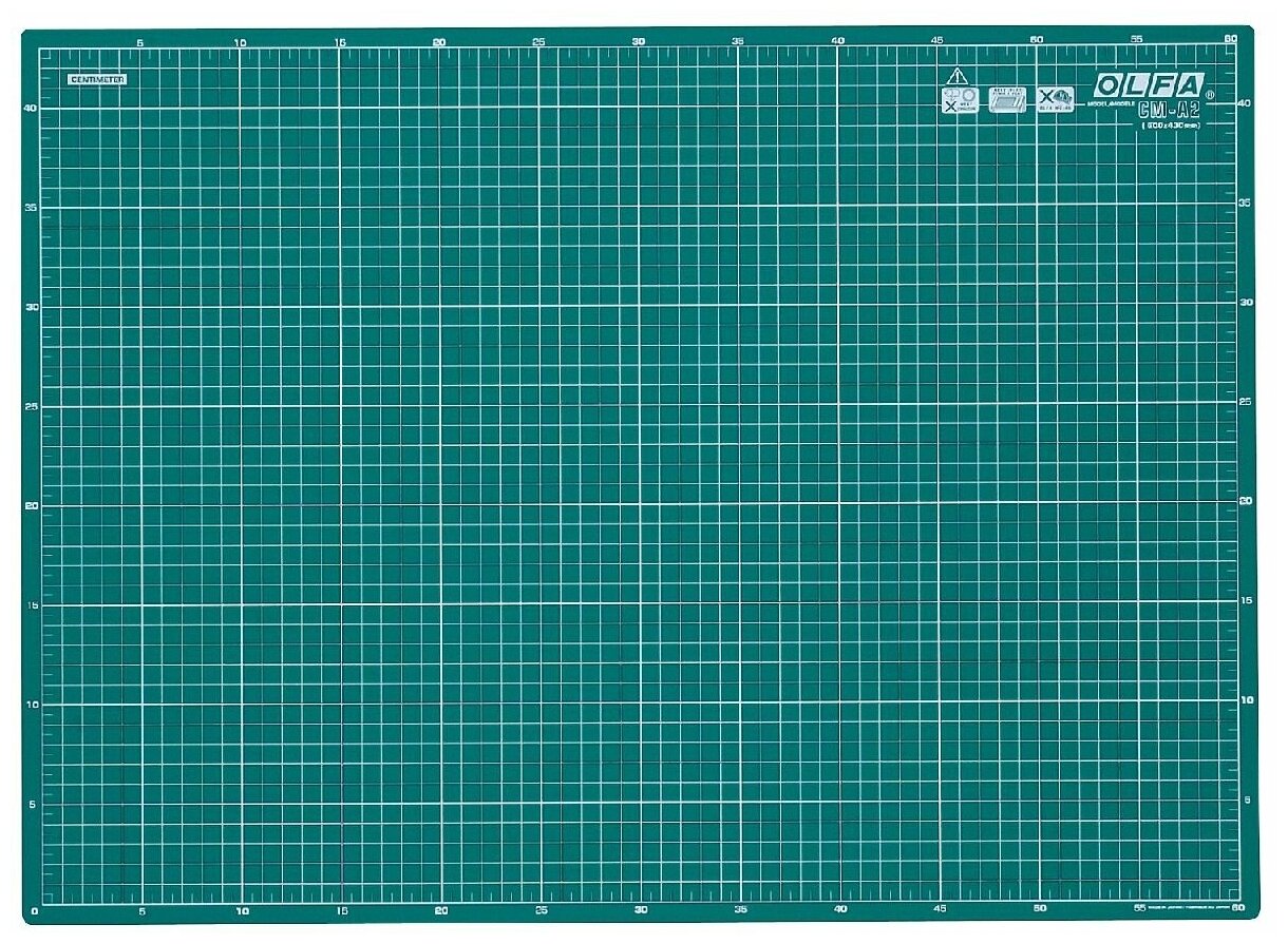 Защитный коврик OLFA CM-A2 600x430 мм двусторонний зеленый метрическая и дюймовая шкала толщина 2 мм формат А2