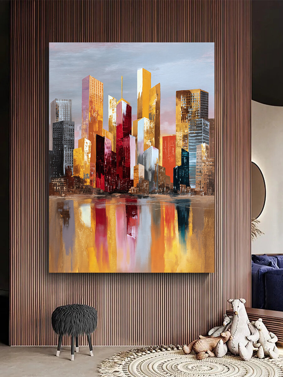 Интерьерная картина на стену вертикальная - "Город / Пейзаж / Небоскребы" , 60х80 см.