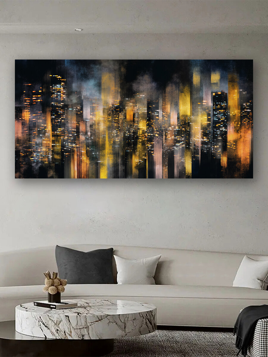 Интерьерная картина на стену горизонтальная - "Город / Пейзаж / Небоскребы" , 40х80 см.