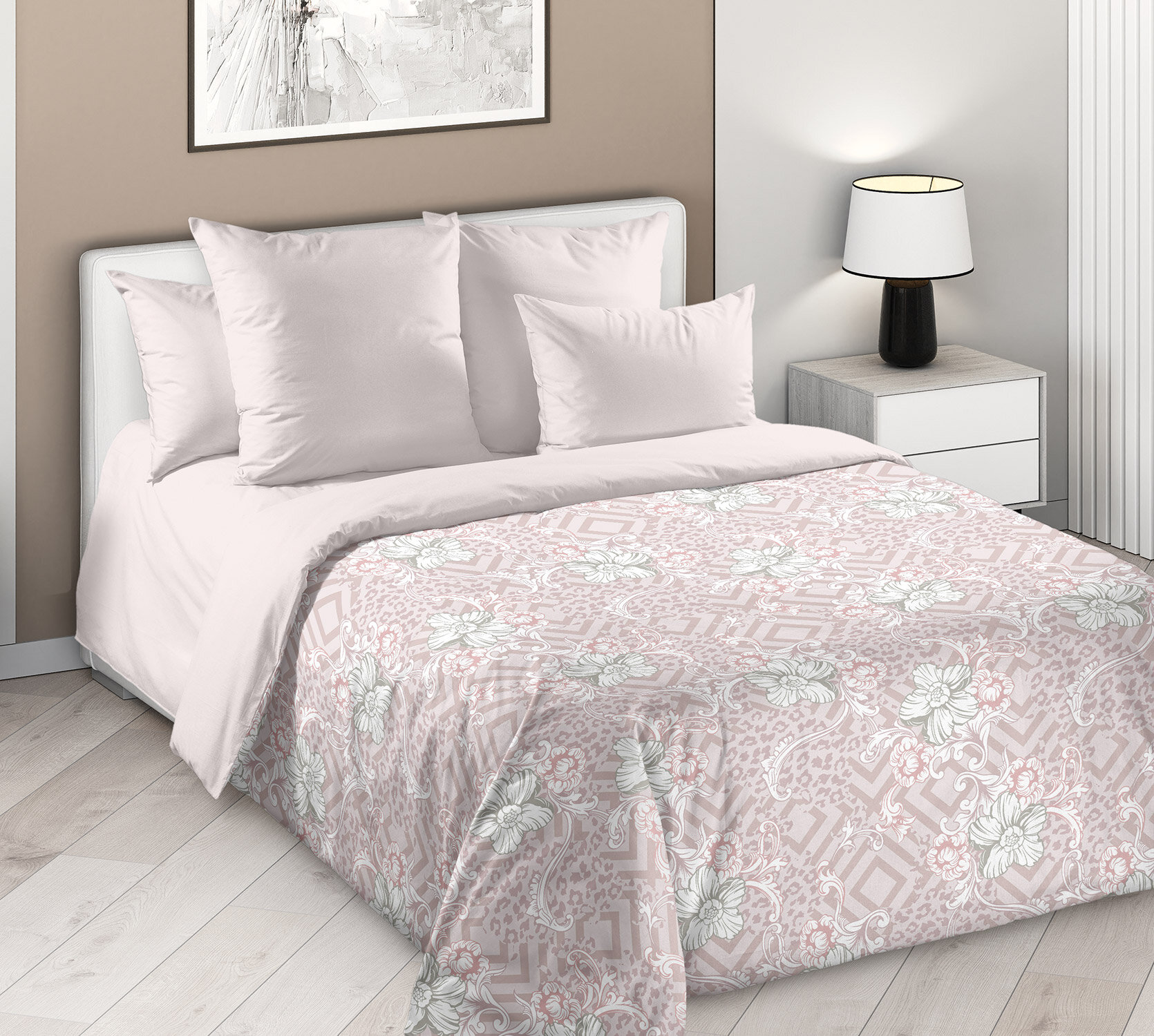 Постельное Белье 2-спальное Перкаль Виола 1 Роз (70х70-2шт.) 2850ПН