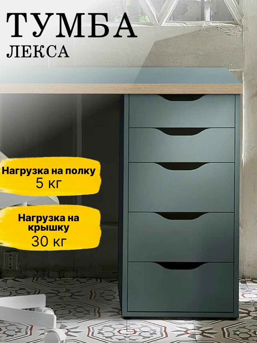 Тумба с ящиками для стола, офисная лекса (LEXA IKEA), 36x58х71 см, серо-бирюзовый