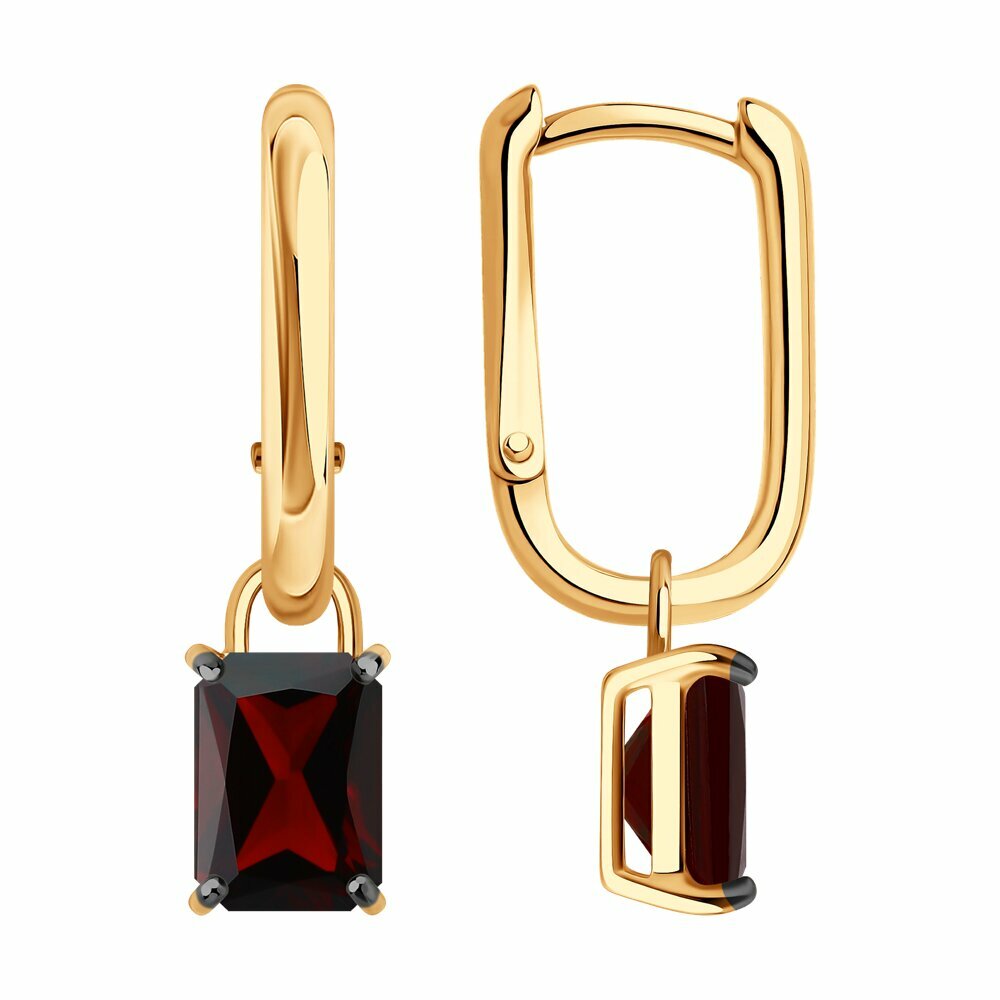 Серьги, серебро, 925 проба, золочение, гранат