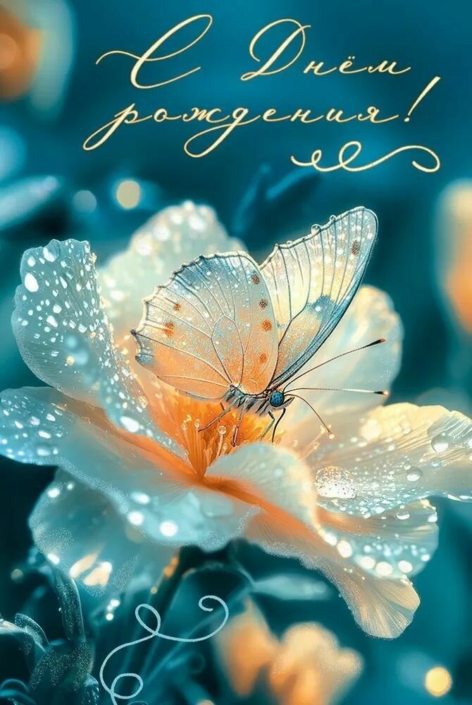 Открытки Горчаков "С днем Рождения!", Бабочка и цветок, с блестками, 12,2х18,2 см, 10 шт