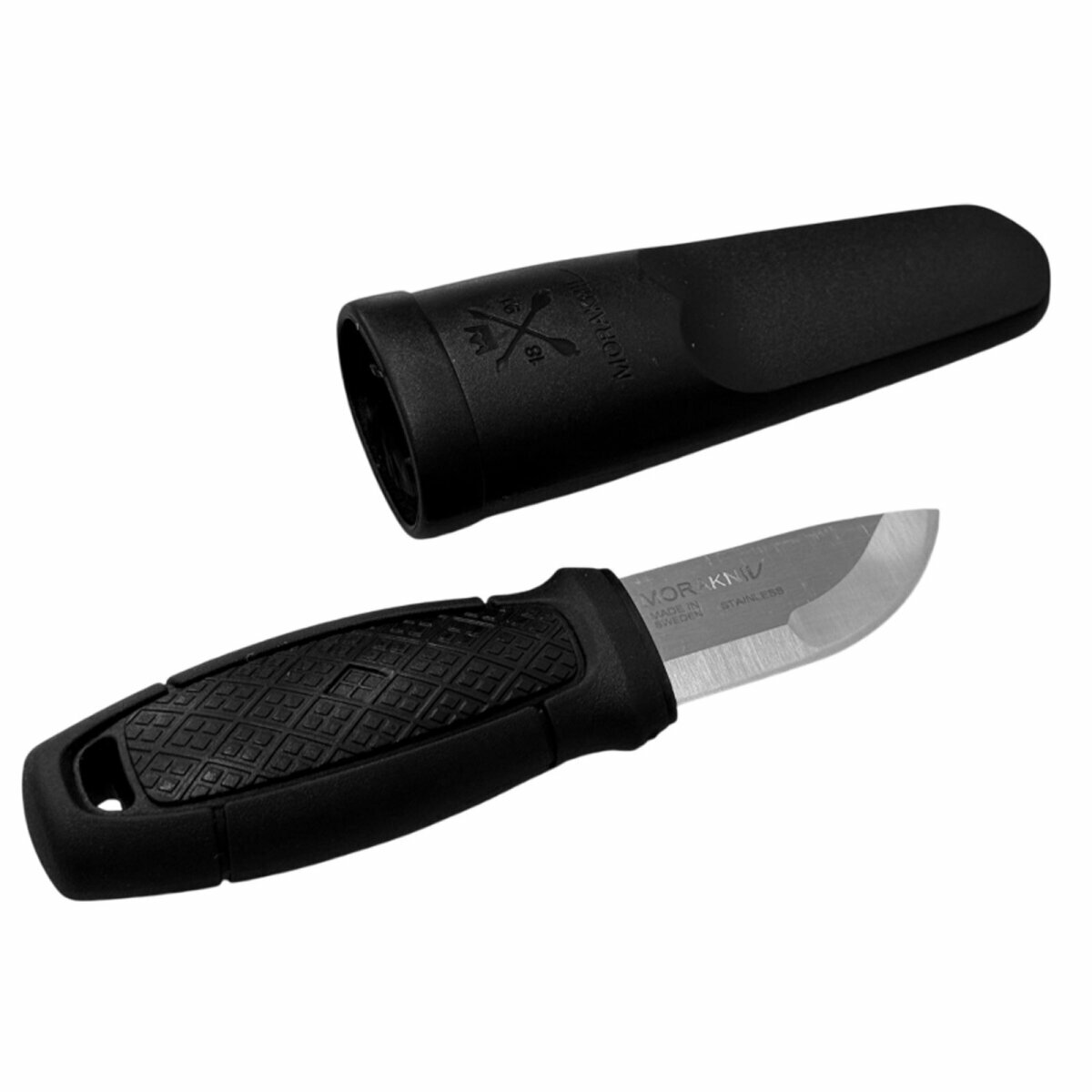 Шейный нож Morakniv Eldris Black 12647; сталь 12C27; длина клинка 5.3 см; общая длина 14.2 см; полипропиленовые ножны
