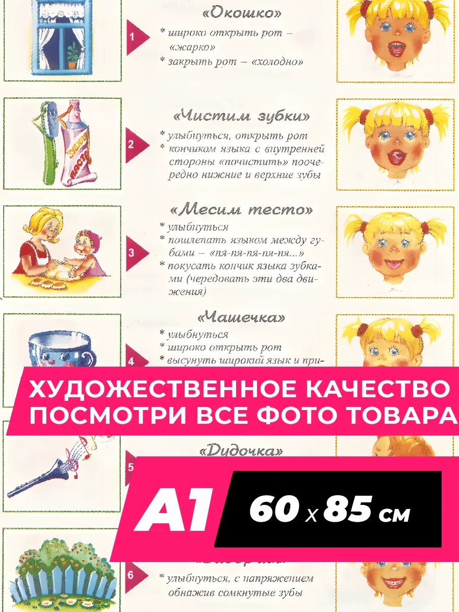 Плакат артикуляционная гимнастика на стену 4 A1