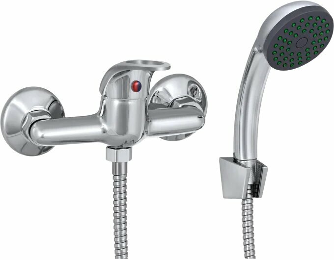 Смеситель для душа Славен Прораб Р СЛ-ОД-Р40 с душевым гарнитуром, хром, глянцевый, настенный, латунный, однорычажный, смеситель для ванны с душем