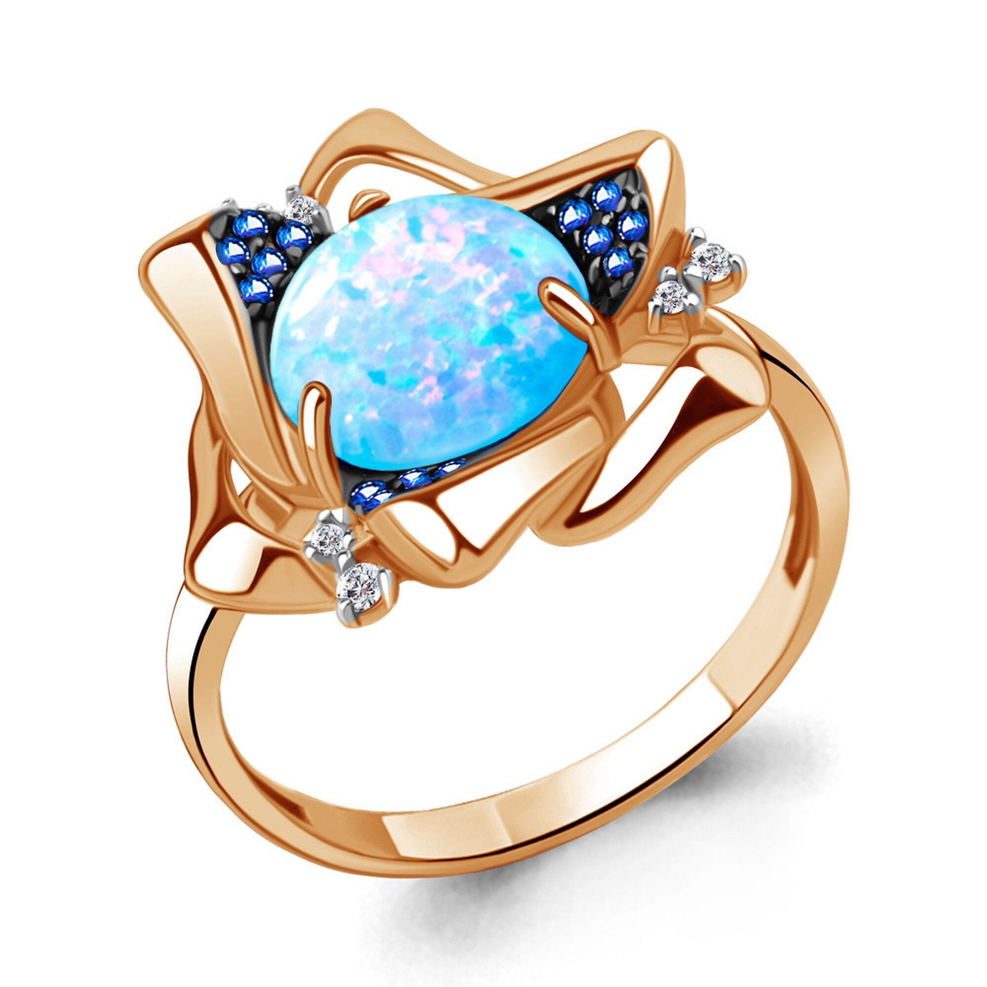 Кольцо, серебро, 925 проба, золочение, опал, фианит