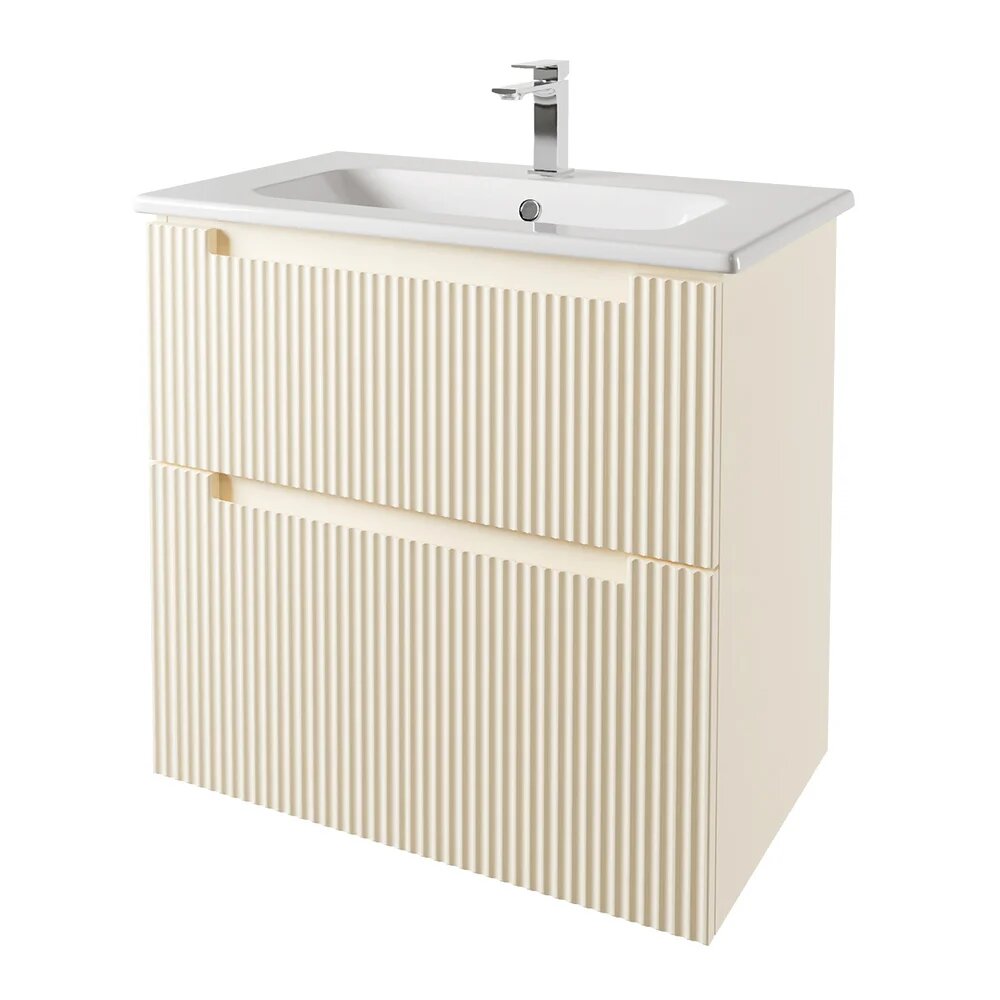 Тумба с раковиной Dreja Euphoria 80 подвесная, напольная, 77, 5 см, бежевая, матовая, из МДФ, с ящиками, раковина для ванной, фаянсовая, прямоугольная, встроенный слив-перелив