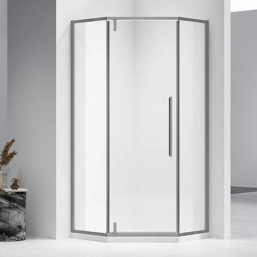 Душевой уголок Vincea Слим-Н (Slim-N) VSP-4SN100CLGM без поддона, стеклянный, 100x100, с распашными дверями, пятиугольный, итальянский