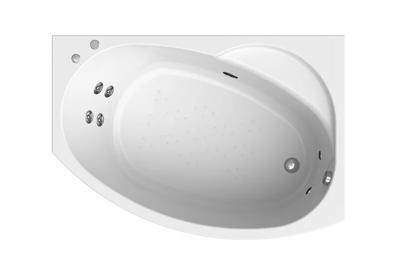 Акриловая ванна Radomir Монти Стандарт 150x105, с каркасом, с экраном, угловая, правая, пристенная, белая, глянцевая, асимметричная, с сиденьем, с гидромассажем, антискользящее покрытие