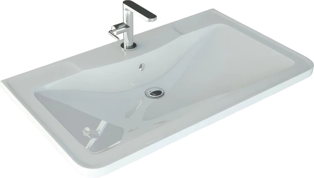 Мебельная раковина Style Line Атлантика 90 из искусственного мрамора, раковина для ванной, со сливом-переливом, белая, прямоугольная