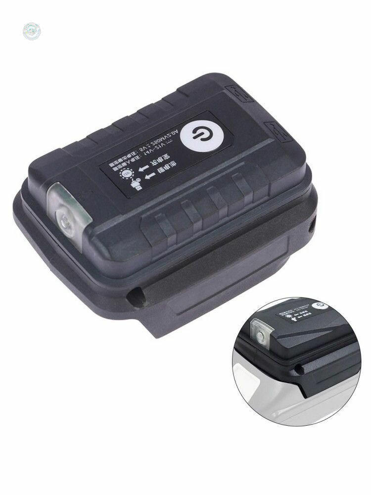 Адаптер USB и фонарь для аккумулятора 18V инструмента, универсальный переходник с двойным USB и LED-подсветкой, портативное решение для зарядки телефона и освещения на стройке и в гараже