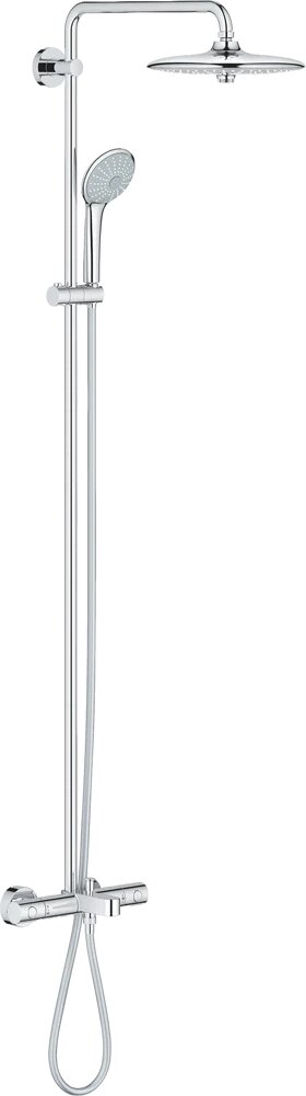 Душевая стойка Grohe Euphoria 27475001 со смесителем, термостатическим, хром, глянцевая, с тропическим душем, с изливом, с лейкой, душевая система, латунная