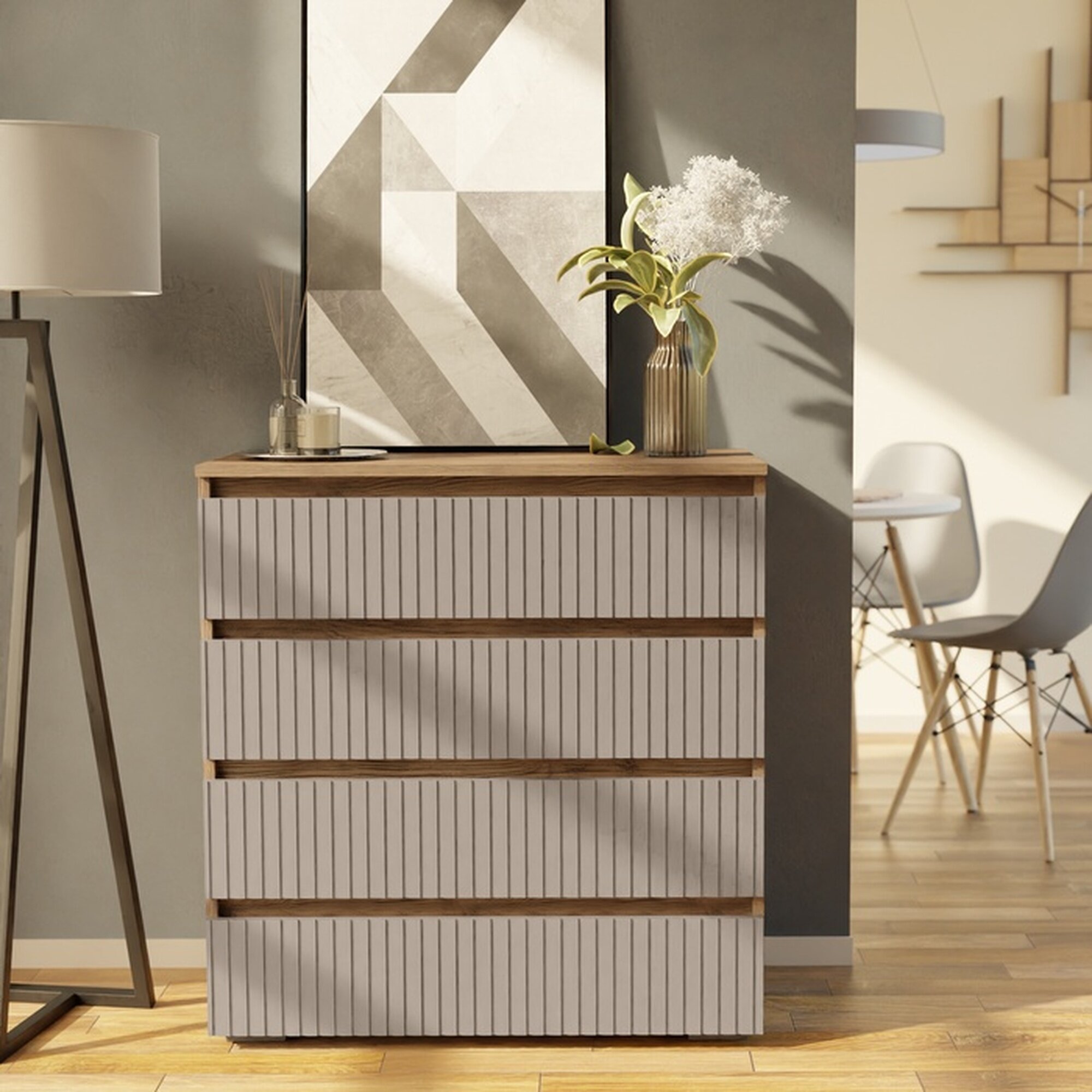 Комод 4 ящика «Ника», 800×430×820 мм, мокко софт МДФ/ дуб вотан