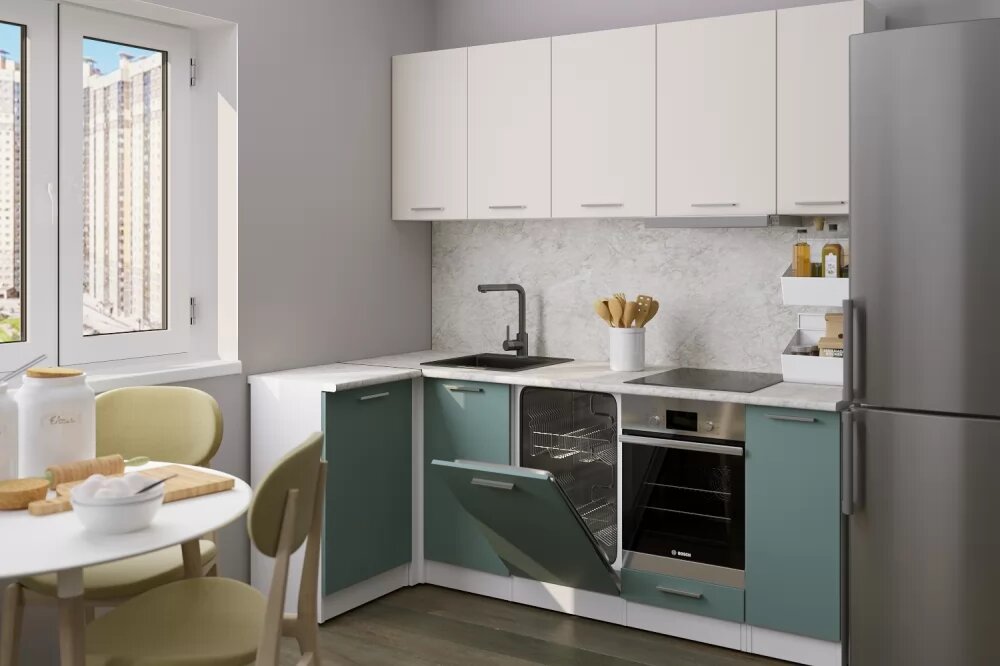 Кухонный гарнитур Герда Глория прайм 2 400 1100х2000 мм, каркас ЛДСП, фасад ЛДСП; ПВХ, Белый/Кашемир/Бензин