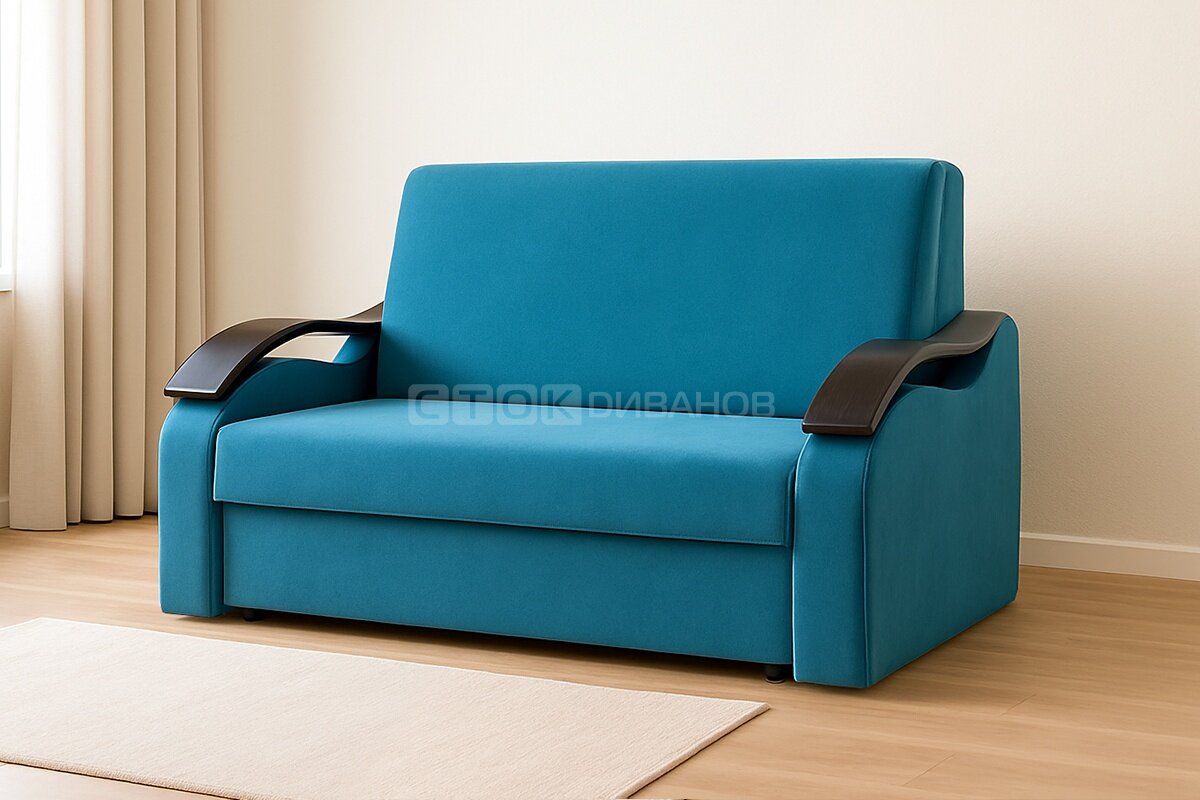 Диван Сток Диванов Antonio Azure лазурный 150 см, механизм аккордеон, с ящиком для хранения