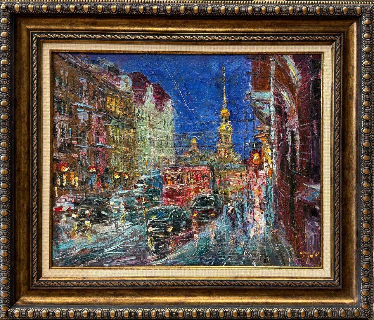 Картина маслом, городской пейзаж "Петербург. Невский проспект", 40х50 см. Автор Еникеев Юнис