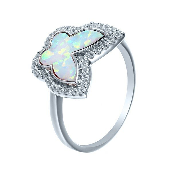 Кольцо, серебро, 925 проба, опал, фианит