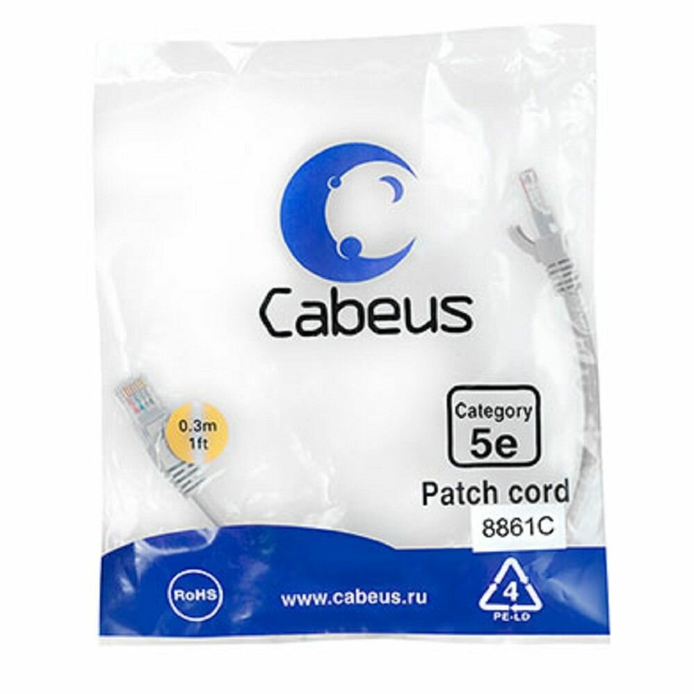 Cabeus Патч - корды сетевые, телефонные PC - UTP - RJ45 - Cat.5e - 3m - WH Патч - корд UTP, категория 5e, 3 м, неэкранированный, белый