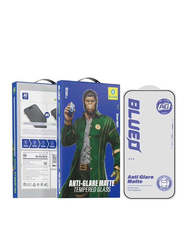 BlueO матовое стекло для iPhone 17 Pro/17/16 Pro, Anti-glare Matte Anti-Static Dustproof receiver Black