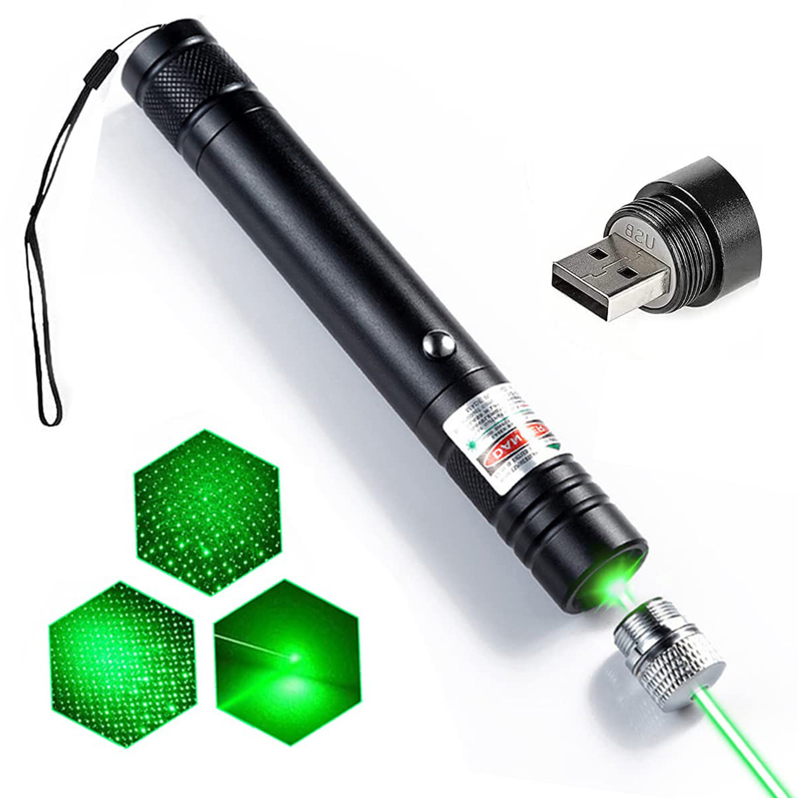 Фонарь тактический Green Pointer с зарядкой USB, 532nm зеленый свет, дальность 500-10000m, диаметр пятна ≤1.0mm, 15m ≤18mm, Visible Diode, фиксированный фокус, спот, непрерывный выход, срок службы >5000 часов, APC цепь, DC 3.7V, 3V, ток <350mA,