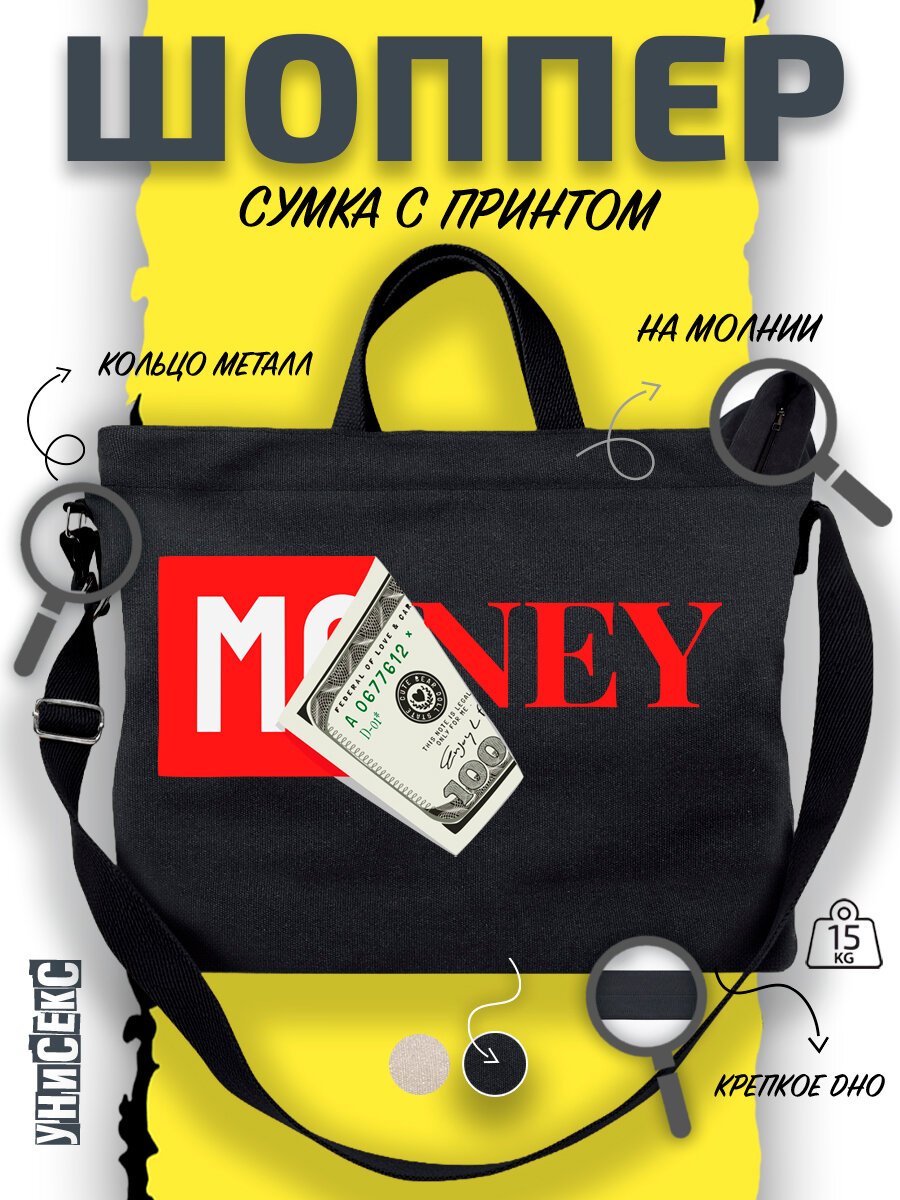 Сумка  шоппер y2k через плечо надпись money деньги