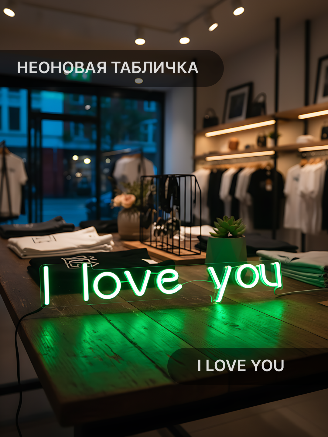 Неоновая табличка Elmarto "I love you", 40см x 8см, зеленая, светодиодная