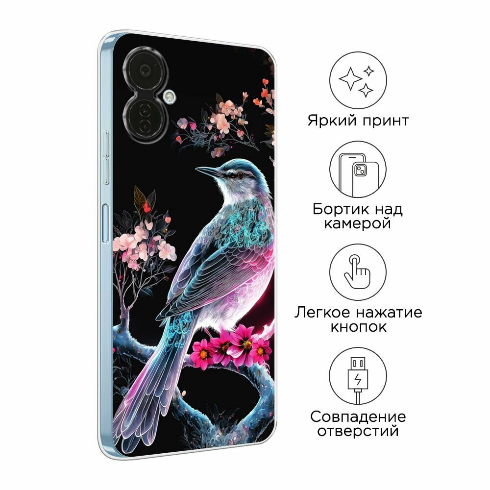 Чехол на Tecno Camon 19 Neo / Техно Камон 19 Нео с принтом "Птица на цветущем дереве" — фото 1