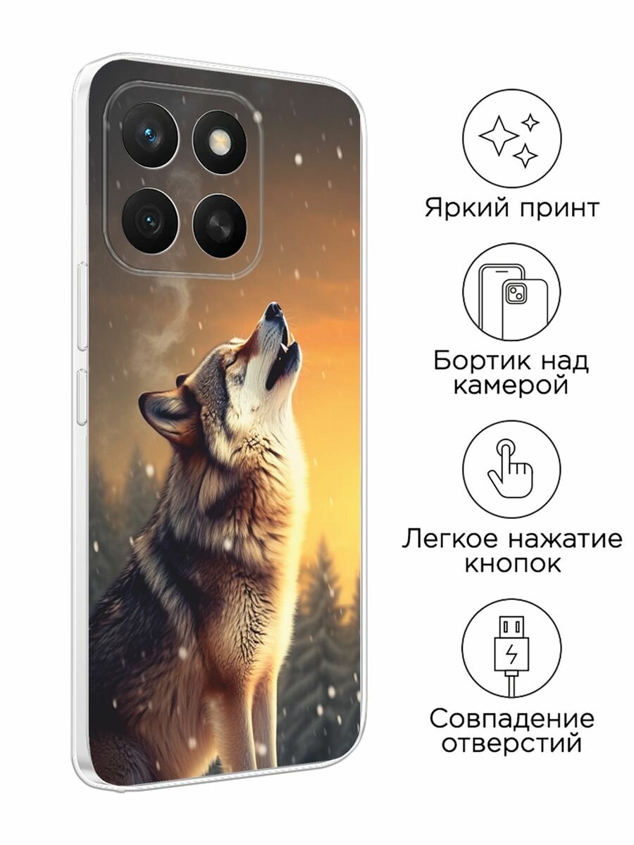 Силиконовый чехол на Honor X8c / Хонор X8c с принтом "Воющий волк" — фото 1
