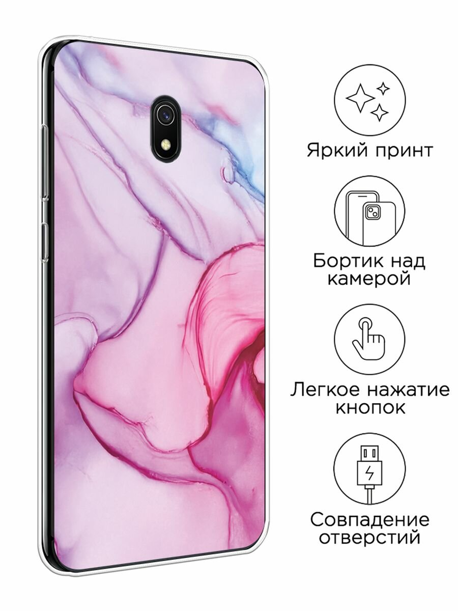 Чехол на Xiaomi Redmi 8A / Сяоми Редми 8А с принтом "Розовые мраморные разводы" — фото 1