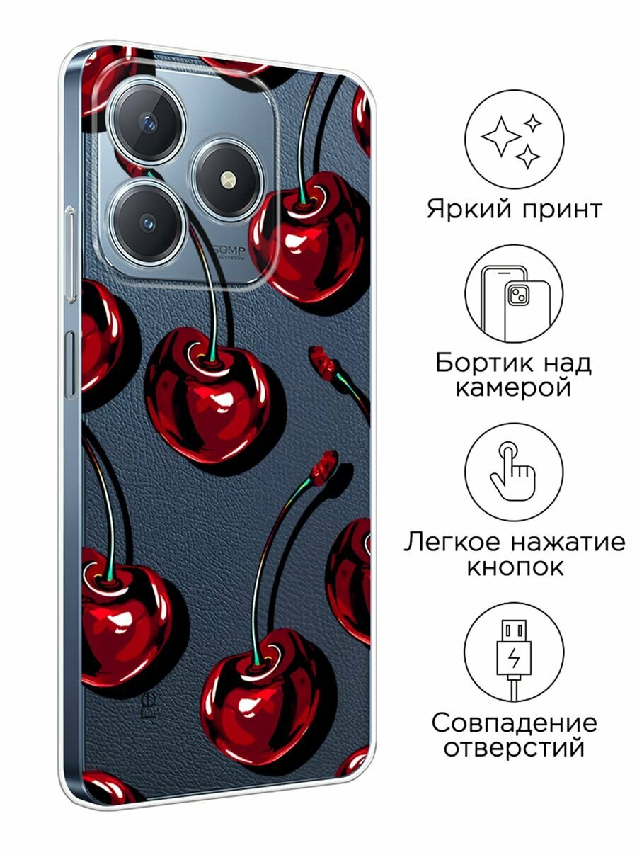 Чехол на Realme C63 / Реалми С63 с принтом "Сочные черешни", прозрачный — фото 1