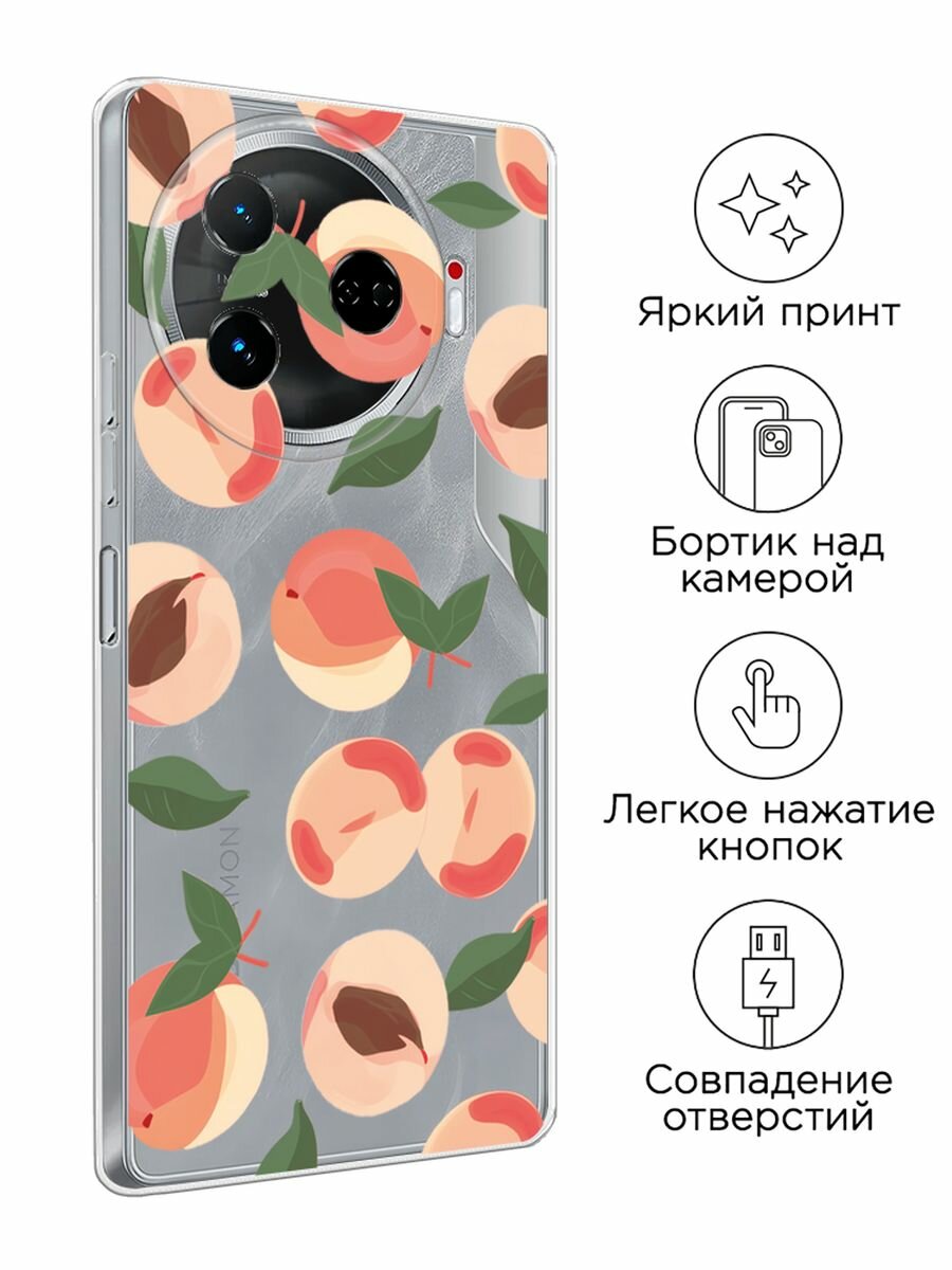 Чехол на Tecno Camon 30 Pro 5G / Текно Камон 30 Про 5G с принтом "Нежные персики паттерн 2", прозрачный — фото 1