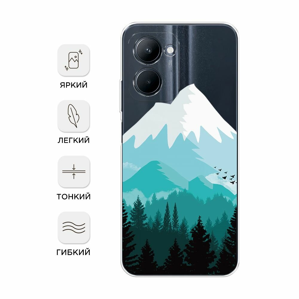 Чехол на Realme C33 / Реалми С33 с принтом "Синяя снежная гора", прозрачный — фото 1