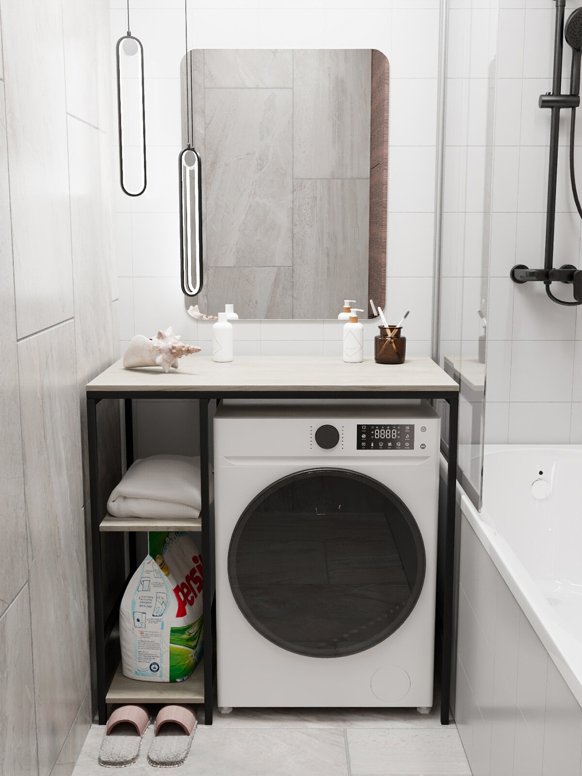 Стеллаж для ванной IamLoft, для стиральной машинки, металлический корпус, коричневый